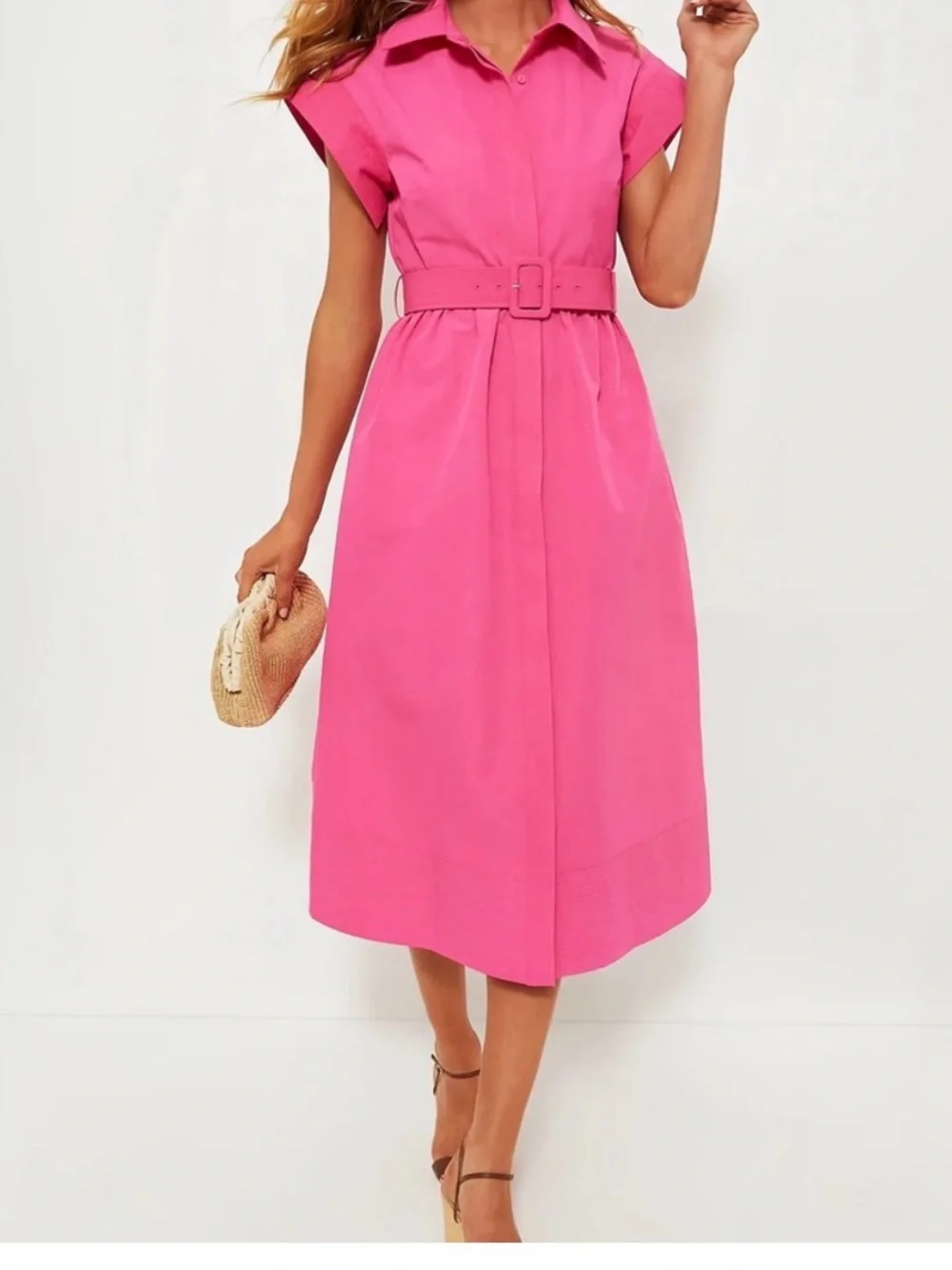Tuckernuck | Dresses | Tuckernuck Hot Pink Belted Midi Shirt Dress ...